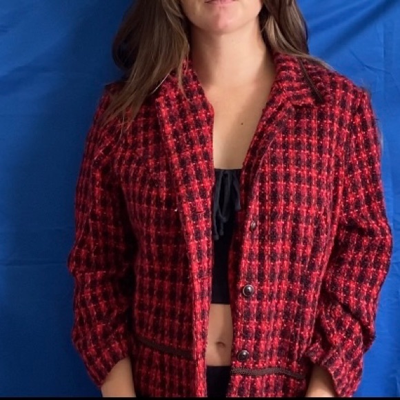 Jackets & Coats | Vintage Red Black Plaid Blazer Jacket | Poshmark
